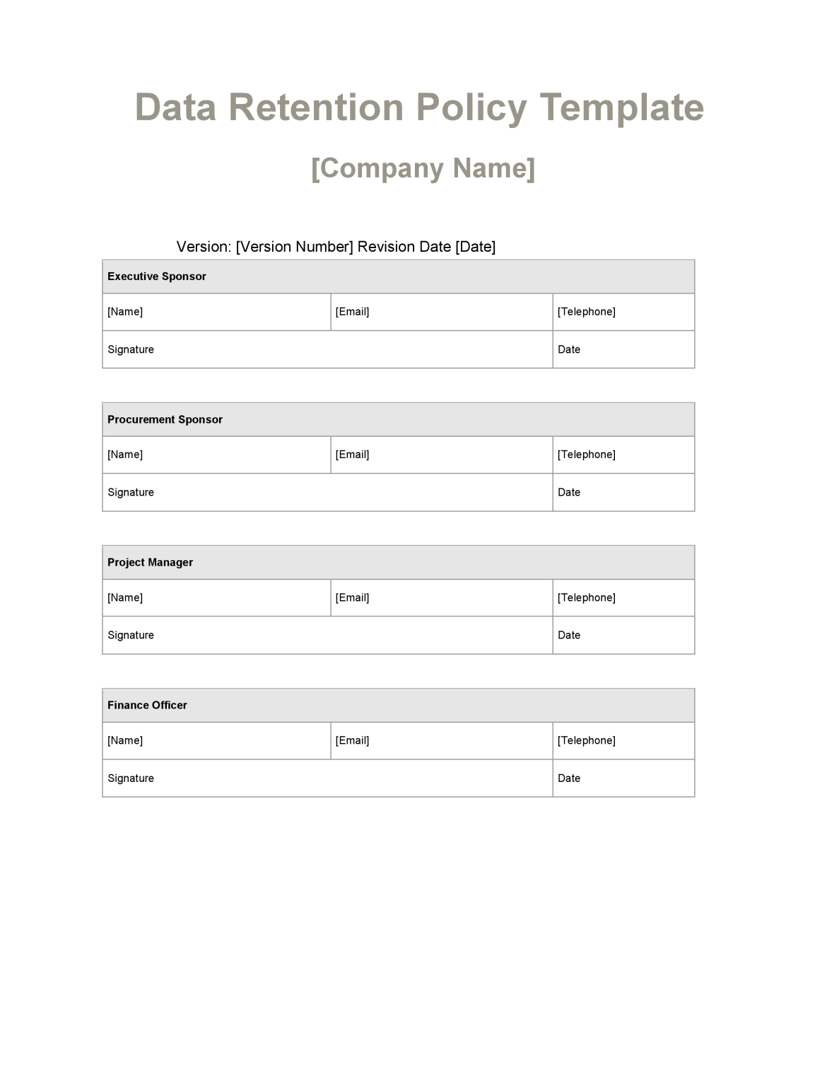 Data Retention Policy Template - Banking and Fintech Policies Templates