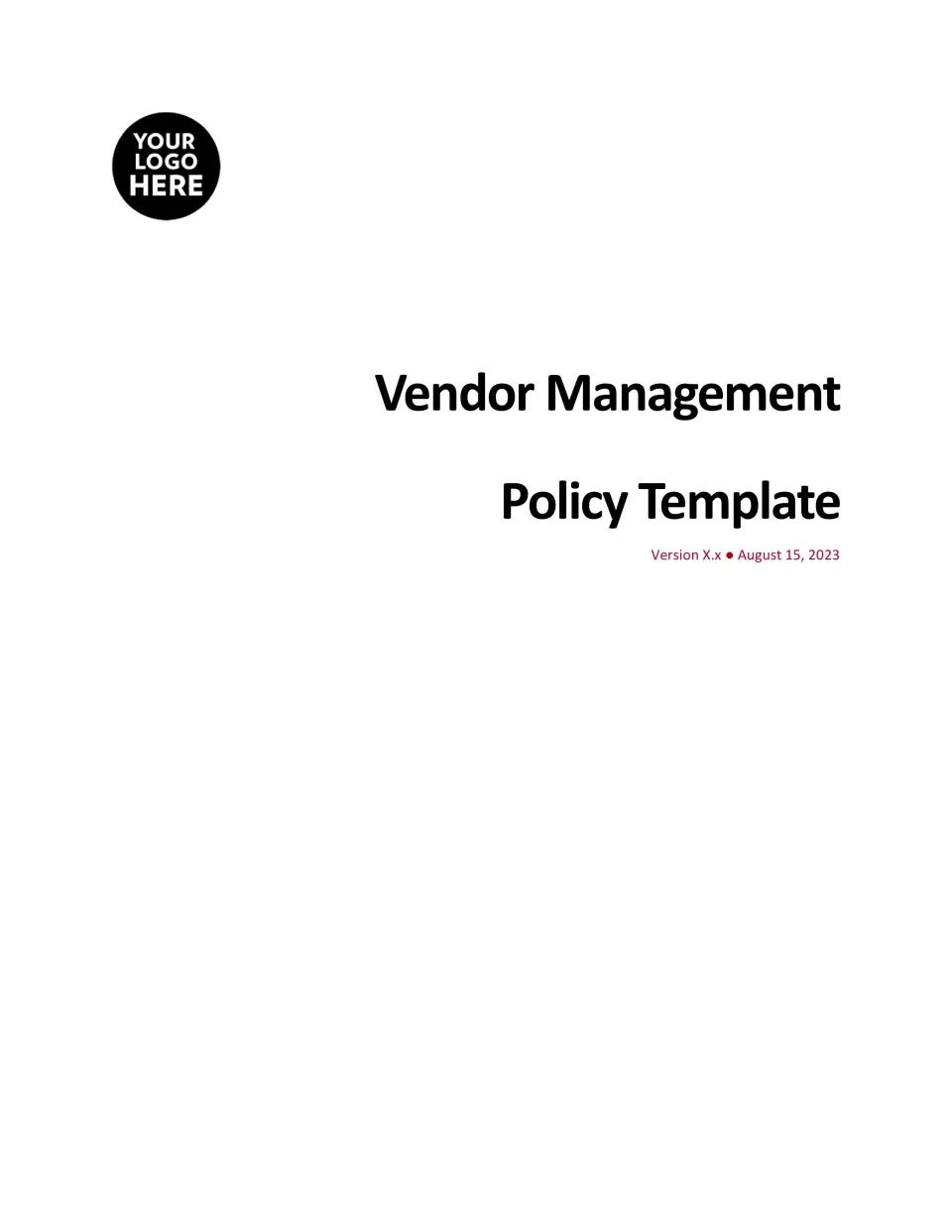 Vendor Management Policy Template - Banking and Fintech Policies Templates