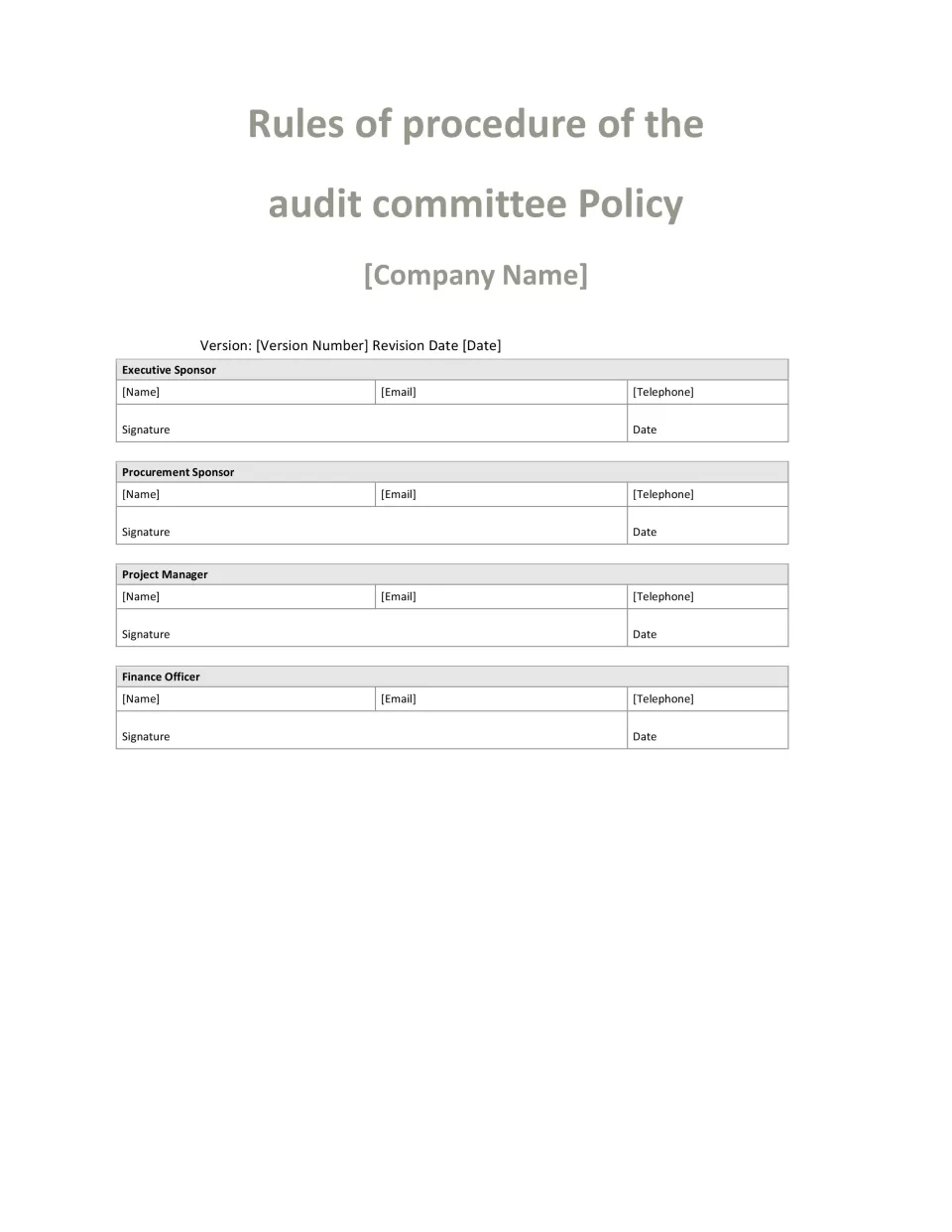 Rules of procedure of the audit committee Policy Template - Banking and ...