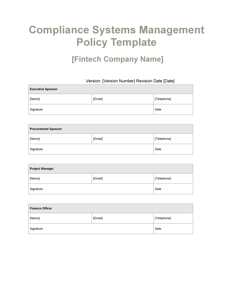 Compliance Management Policy Template - Banking and Fintech Policies ...