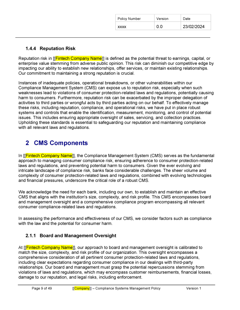 Compliance Management Policy Template - Banking and Fintech Policies ...