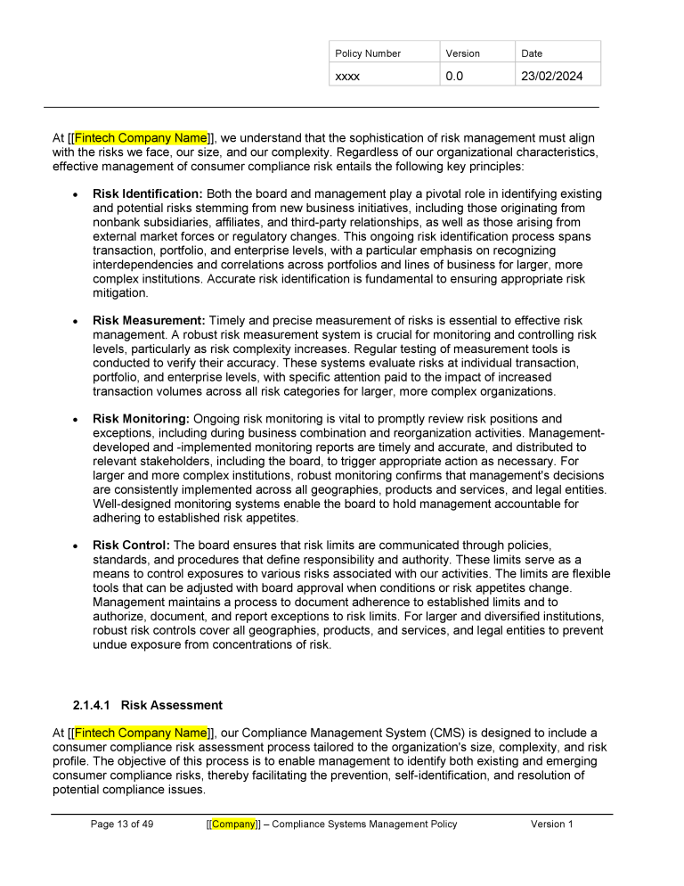 Compliance Management Policy Template - Banking and Fintech Policies ...