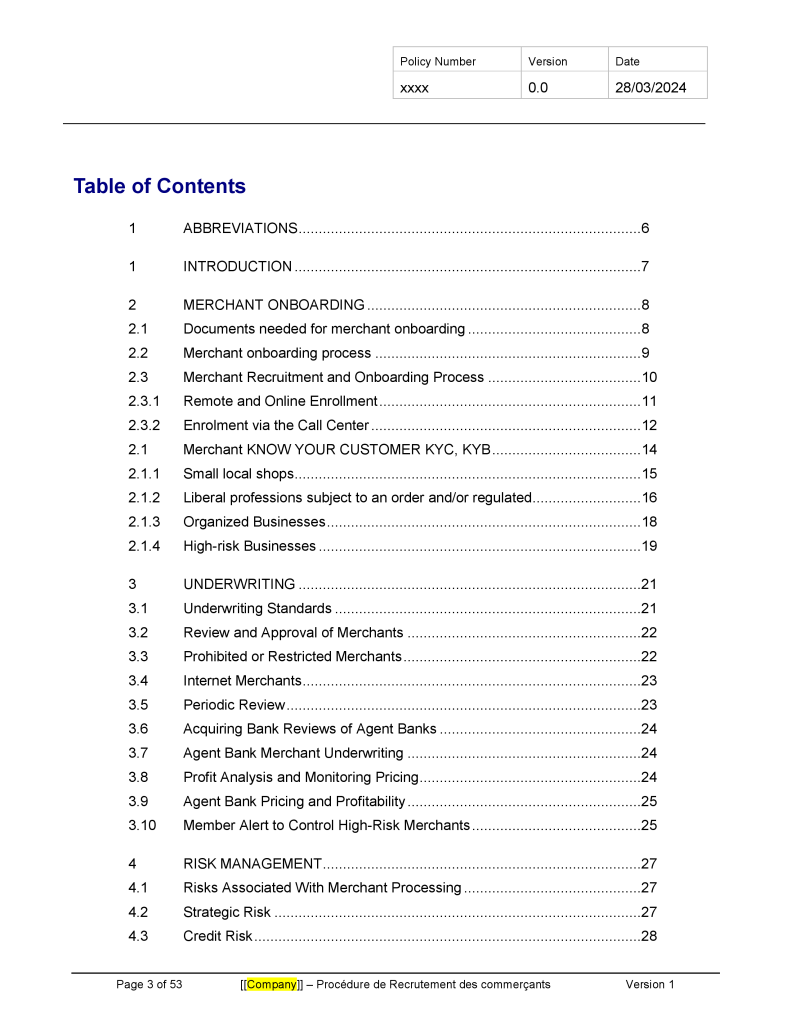 Merchant Services Program Policy Template - Banking and Fintech ...