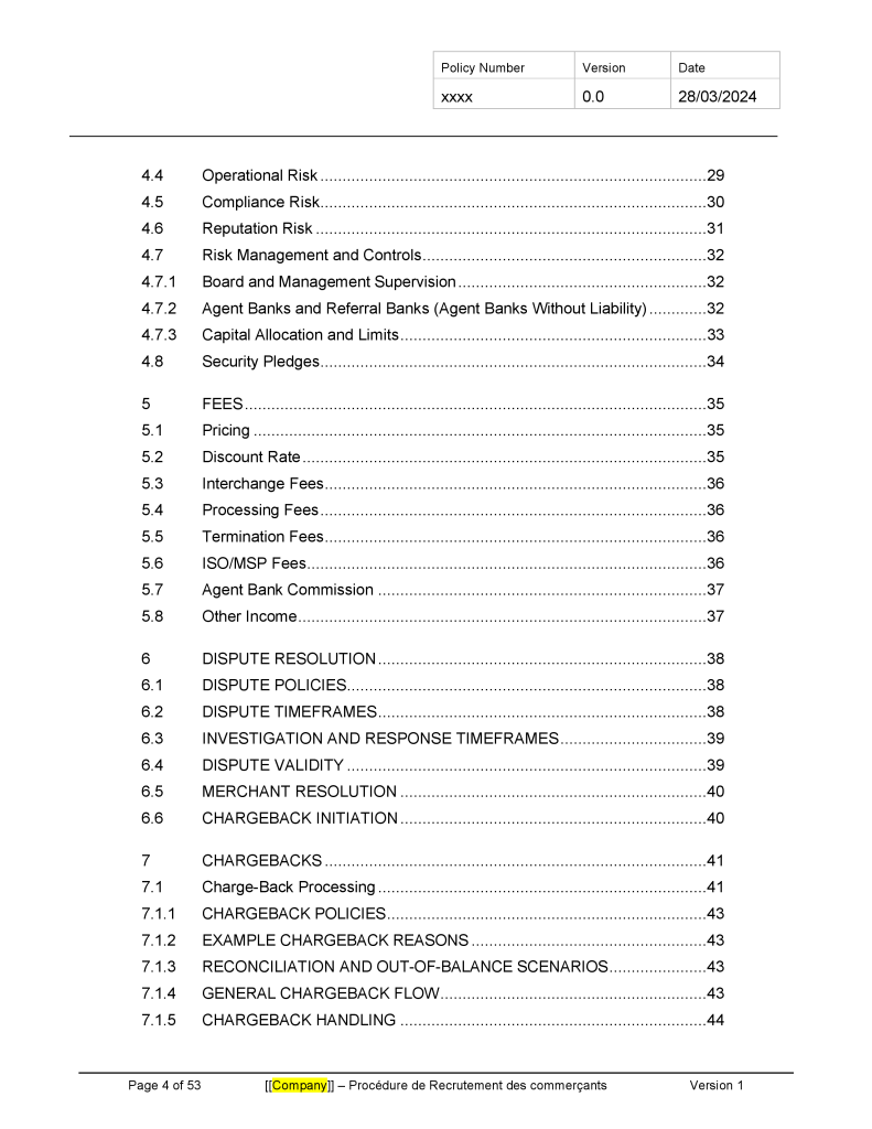 Merchant Services Program Policy Template - Banking and Fintech ...