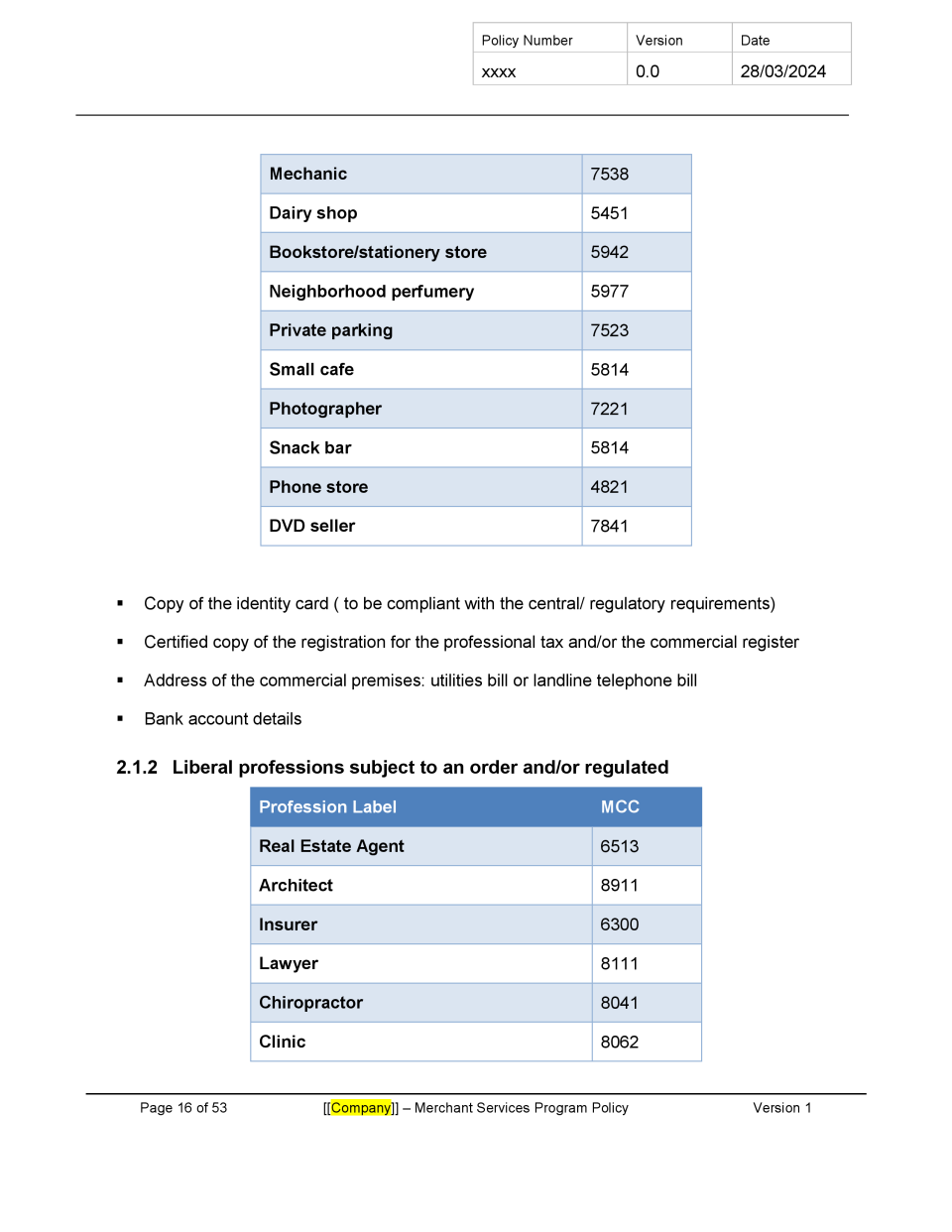 Merchant Services Program Policy Template - Banking and Fintech ...