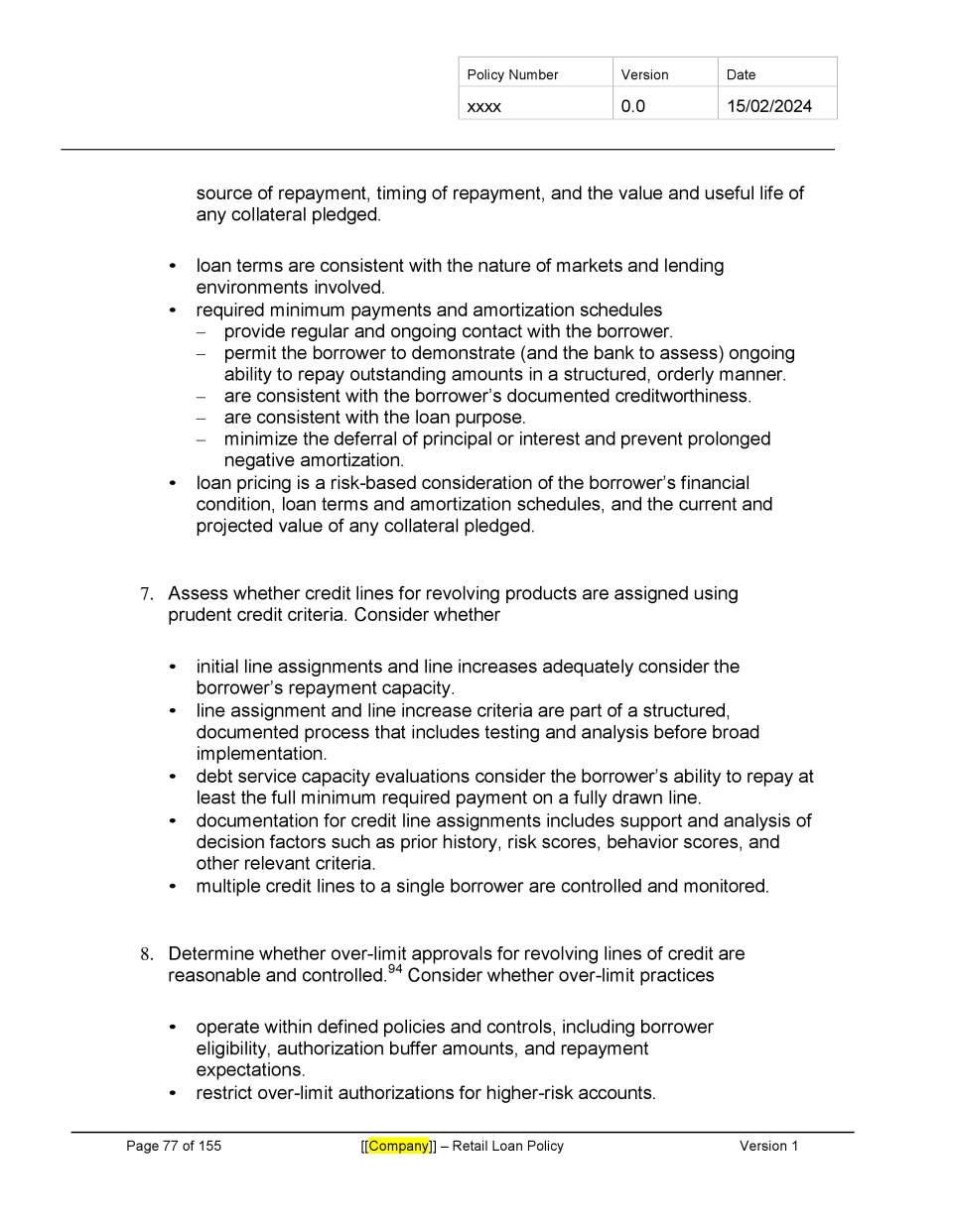 Consumer Loan Policy Template - Banking and Fintech Policies Templates