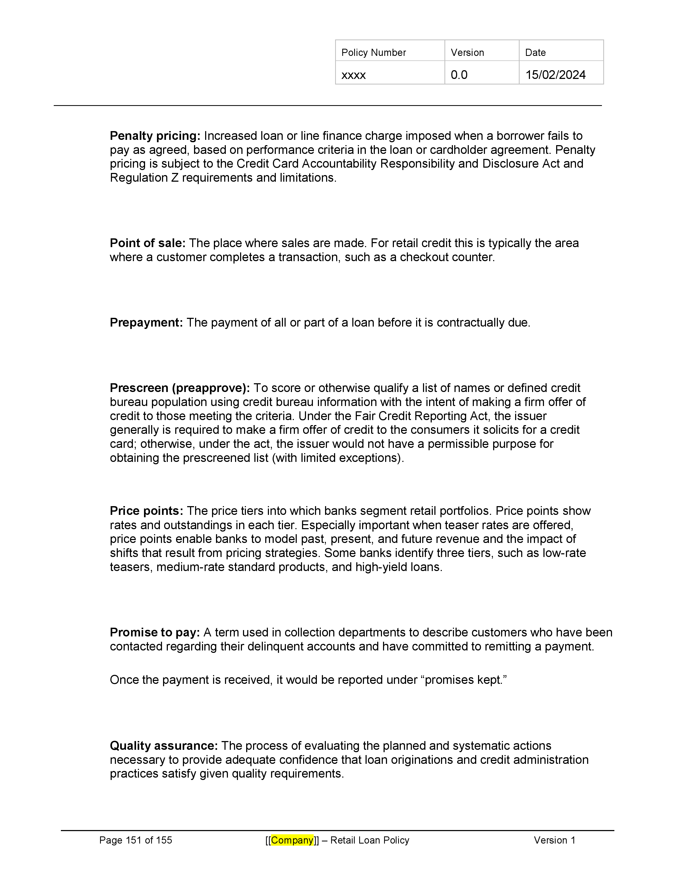 Consumer Loan Policy Template - Banking and Fintech Policies Templates