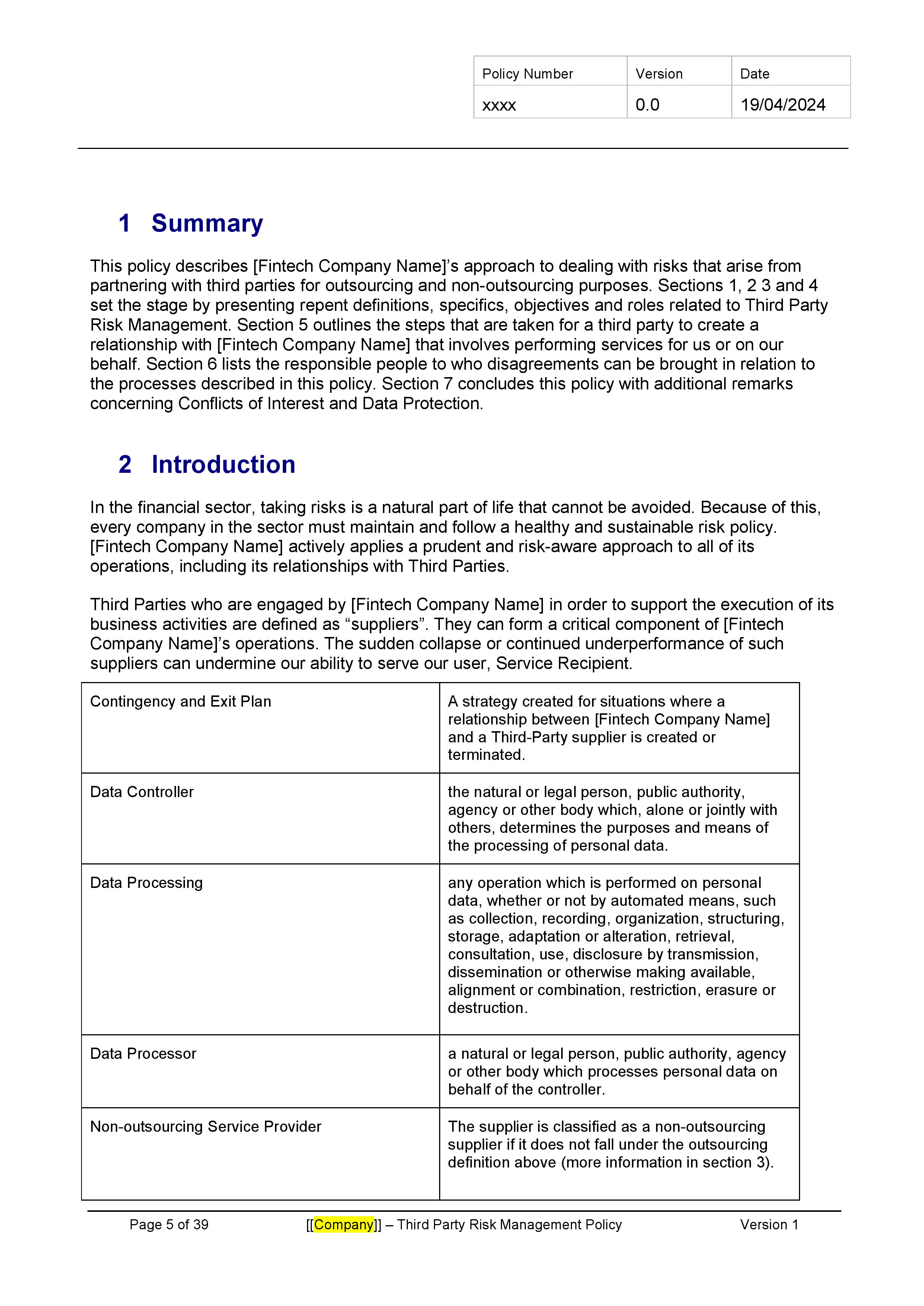 Third-Party Risk Management Policy Template - Banking and Fintech ...