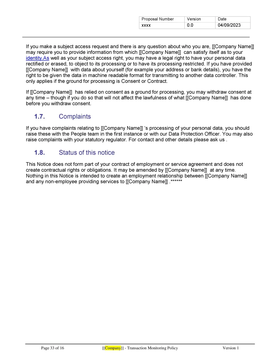 Workplace Privacy Notice Policy Template (EEA & UK) - Banking and ...