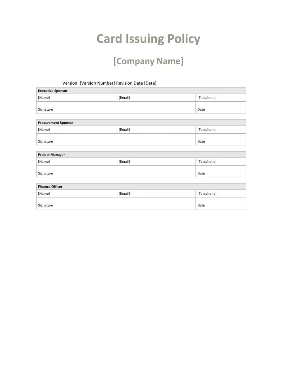 Card Issuing Policy Template - Banking and Fintech Policies Templates