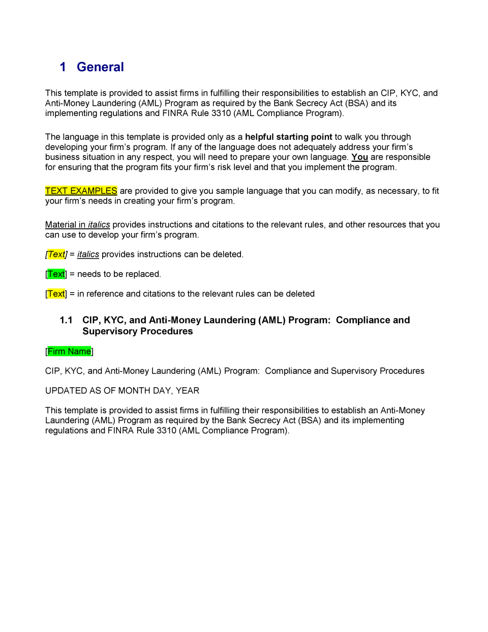 CIP, KYC, and Anti-Money Laundering (AML) Program Policy Template ...