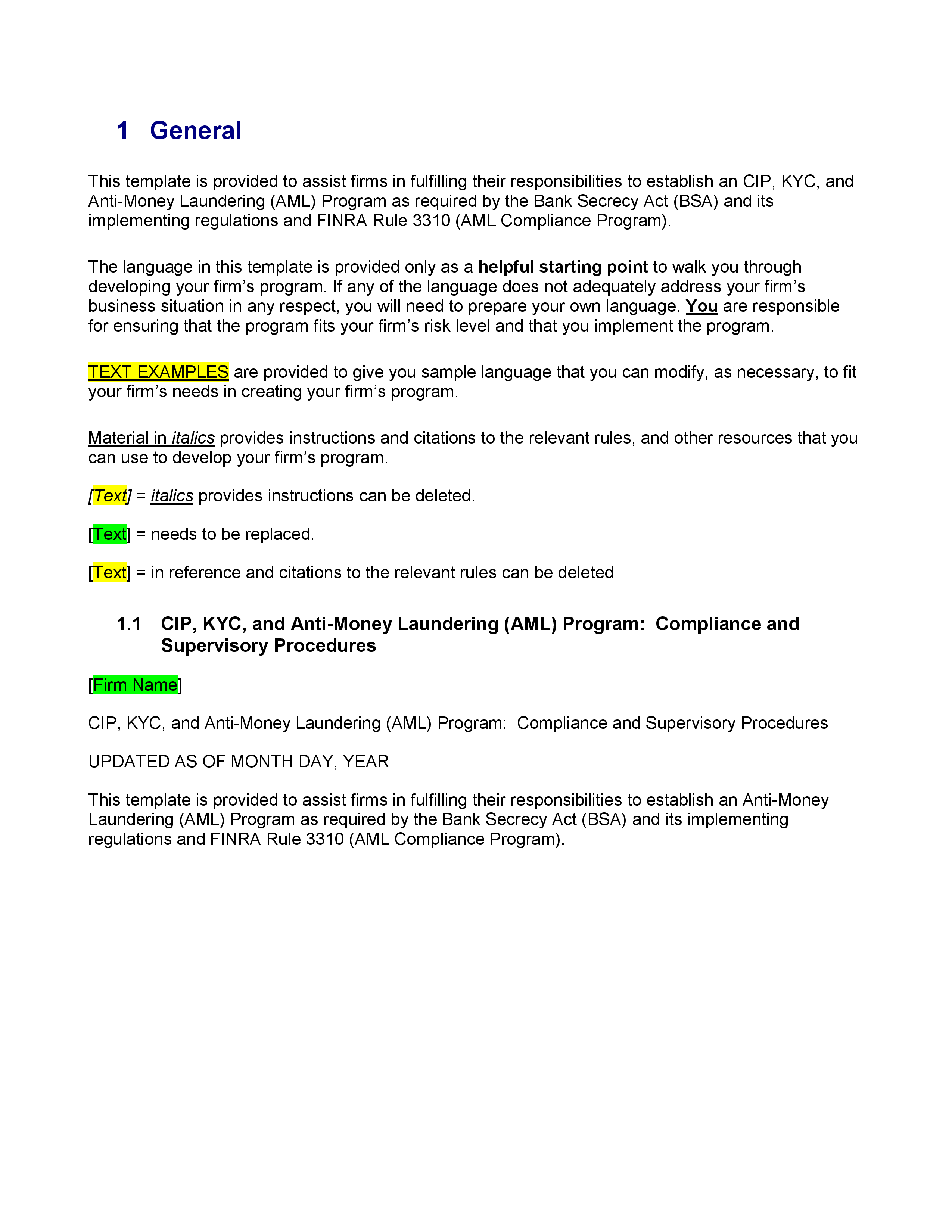 CIP, KYC, and Anti-Money Laundering (AML) Program Policy Template - Banking and Fintech Policies ...