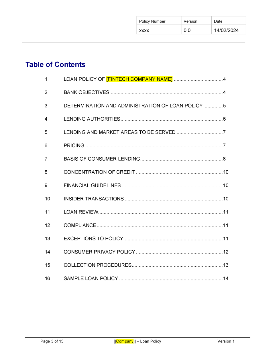 Sample Short Consumer Loan Policy Template - Banking and Fintech ...